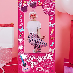 Girls Birthday Backdrop Decorations,Taylrswtie Pink Photo Booth Props Barbis Doll Theme Decor Let's Go Bachelorette Party Background for Girls Birthday Bridal Shower Pink Party Supplies