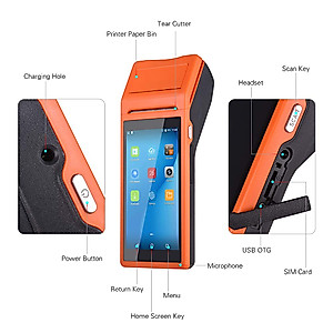 BISOFICE POS Receipt Printer, Android 8.1 OS Mobile POS, 58mm Receipt Printer, 5.45" Touch Screen PDA Printer Supports 3G WiFi BT4.0 USB OTG Bluetooth, Handheld POS Machine Terminal Printer