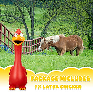Hungdao 1 Pcs Horse Toys Latex Squeaky Squeeze Chicken Squeak Turkey Balls for Play Fake Screaming Chicken Toys for Horses Soccer Ball for Reduce Separation Anxiety Noise Maker (Red)