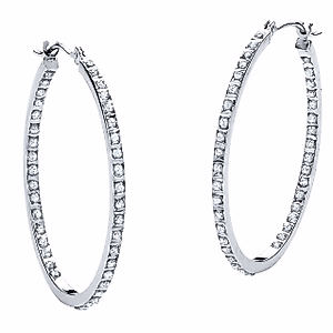 PalmBeach Platinum-plated Sterling Silver Genuine Diamond Accent Inside Out Hoop Earrings (31mm)