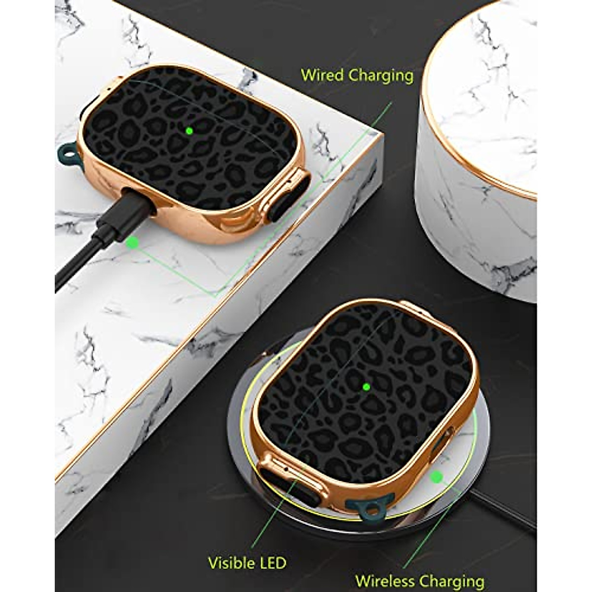 OTOPO Compatible AirPods Pro 2nd/1st Generation Case Lock Leopard Women, Double Secure Lock Clip Hard Shockproof Shell Protective iPods Pro 2 Cover Girl with Keychain for Apple AirPod Pro 2nd Gen Case