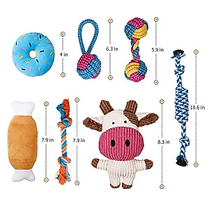 Toozey 7 Pack Small Dog Toys, Puppy Teething Toys, Durable Ropes Chew Toys, Cute Calf Squeaky Dog Toys, Non-Toxic and Safe