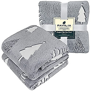 PAVILIA Glow in The Dark Blanket, Christmas Tree Gift for Girls Boys, Toy Blanket for 1 2 3 4 5 6 7 8 9 10 Year Old, Soft Plush Fleece Kids Gift Blanket for Birthday, Christmas, Room Decor, 50x60