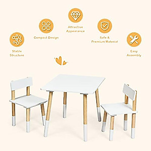 Costzon Kids Table and Chair Set, Wooden Table Furniture for Toddler Drawing Reading Arts Crafts Snack Time, Boys & Girls Gift for Playroom School Home, 3 Piece Children Activity Table Set (White)
