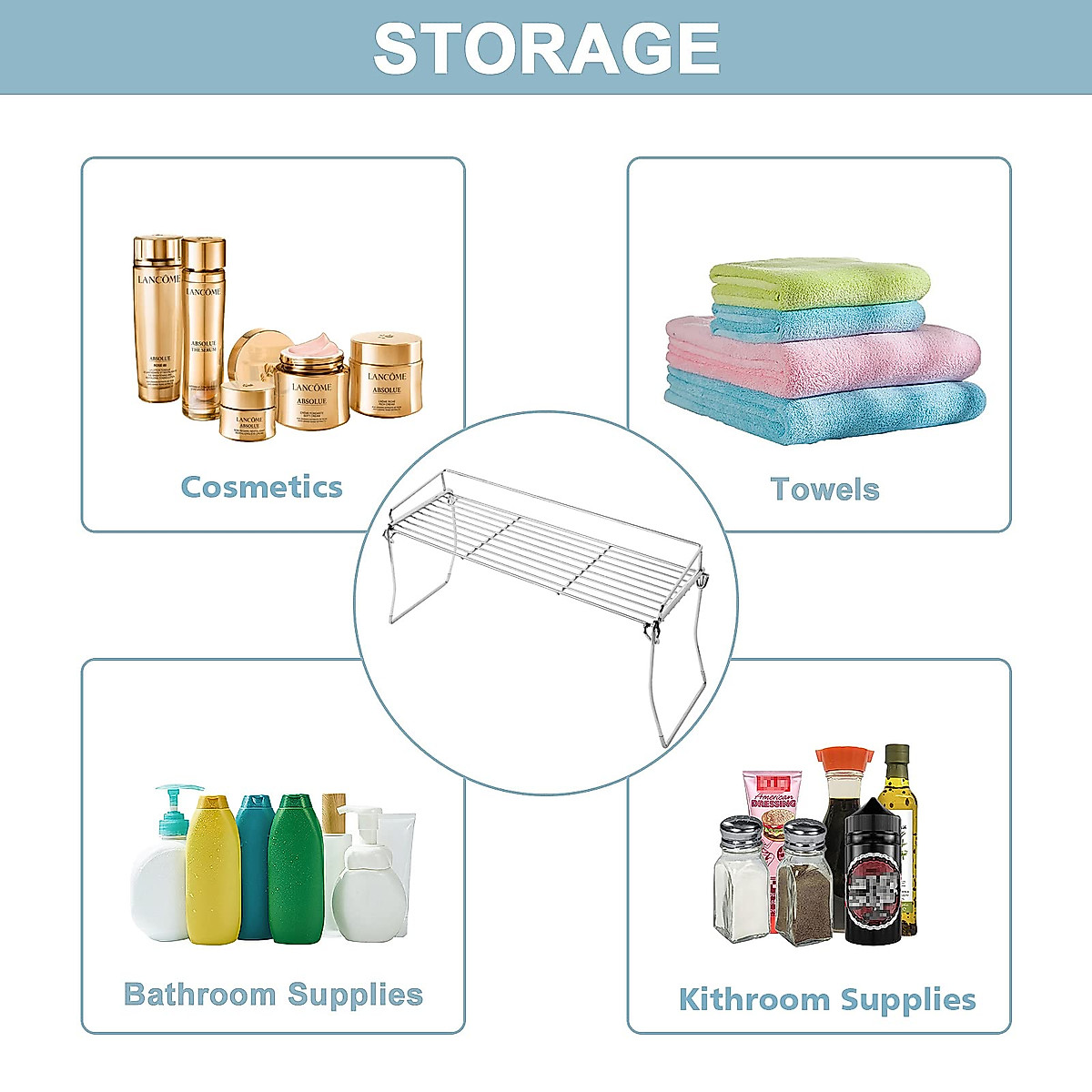 JUNCHU CHERRY Metal The Sink Vanity Organizer 2 Pack, Bathroom or Kitchen Sink Organizer, Feminine Products Organizer (2 Chrome)