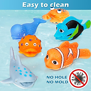 No Hole Mold Free Bath Toys for Toddlers 1-3, Water Toys for 6-12 Months Infants with Storage Bag, Baby Shark Toys for Pool, Bathtub, Beach, Shower, Tub, Kids Boys Girls Gifts