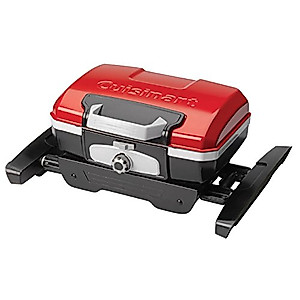 Cuisinart CGG-180 CGG180 Propane, 31.5" H x 16.5" W x 16" L, Petit Gourmet Portable Gas Grill with VersaStand, Red & QG-012B LP Adapter Hose, 4 feet, Black