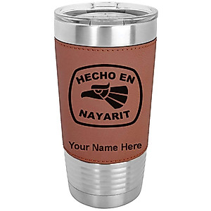 LaserGram 20oz Vacuum Insulated Tumbler Mug, Hecho en Nayarit, Personalized Engraving Included (Faux Leather, Dark Brown)