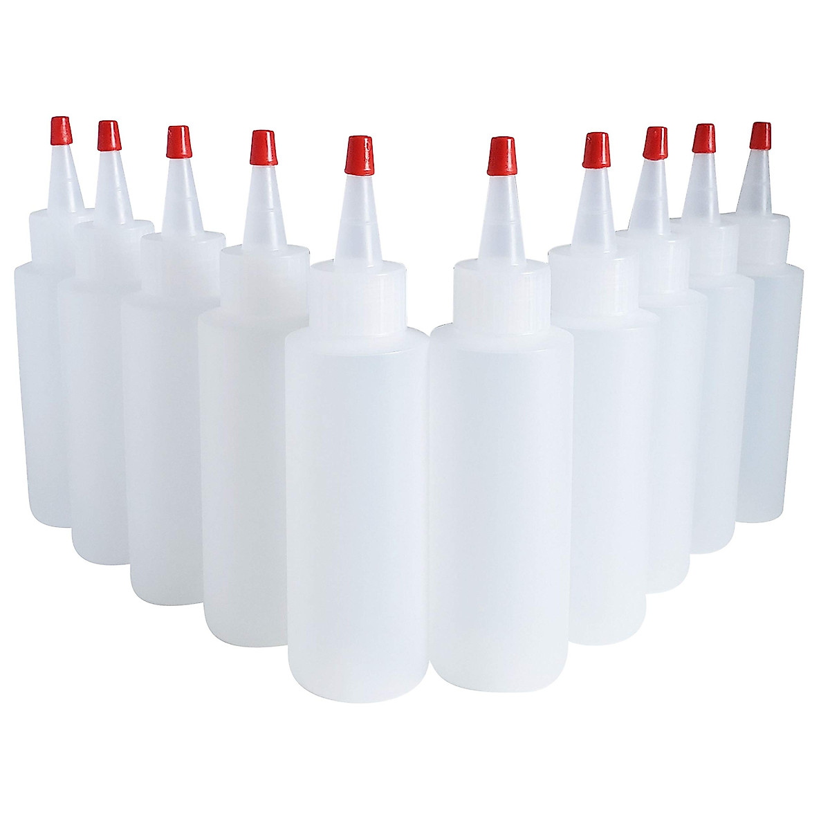 kelkaa 4oz HDPE Durable Plastic Squeeze Bottles with Yorker Red Cap Natural Clear Bottles for Food, Crafts, Any DIY Liquid Products, Multi Purpose Refillable Bottles (Pack of 10)