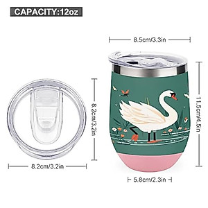 OPTKSNCU 304 Stainless Steel Insulated Cup with Lid, Ancient Flower Swan Print Durable, And Easy to Clean – Ideal for Home, Office, And Gift Giving