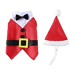 FLAdorepet Santa Claus Dog Costume with Christmas Hat Red Pet Cat Clothes Tuxedo with Bow Tie Coat Clothes for Small Medium Boy Girl Dog (Small, Red)