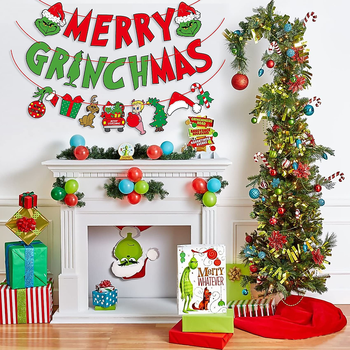 Merry Christmas Banner Christmas Decorations Red and Green Decorations Christmas Party Banner Decor for Home Office Fireplace Mantel