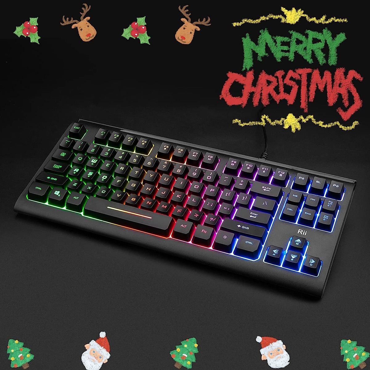 Rii Gaming Keyboard,87-Keys RGB Backlit Compact Keyboard,Silent Computer Keyboard,Wired Tenkeyless Keyboard for Laptop,PC,Windows,Mac