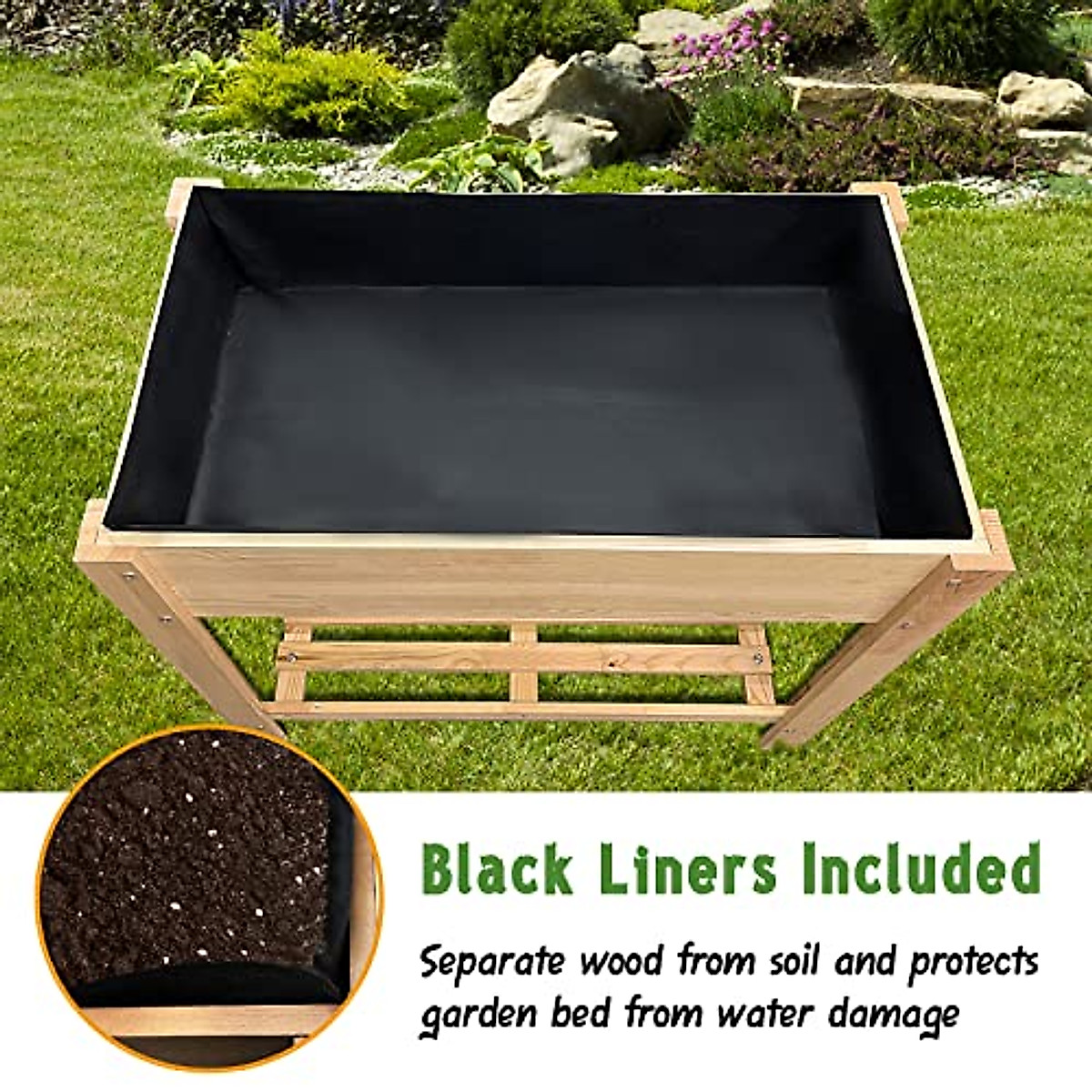 JOYSFIT Raised Garden Bed Kit with Legs | Outdoor Elevated Wood Raised Planter Box with Storage Shelf for Herbs, Vegetables and Flowers Outdoors-Naturally Rot-Resistant(34’’x19’’x30’’) (Natural Wood)