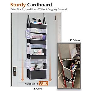 ULG Over Door Organizer with 4 Large Pockets 6 Mesh Side Pockets, 33 lbs Weight Capacity Hanging Storage Organizer with Clear Window for Bedroom Nursery, Baby Kids Toys, Diapers, Dark Grey (1 Pack)