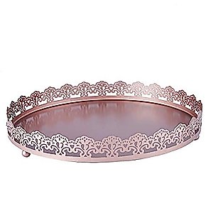 BalsaCircle 12-Inch Rose Gold Round Serving Trays Decorative Embossed Rim Dinner Wedding Reception Party Events Decorations Supplies