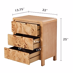 COZAYH Fully Assembled Farmhouse 3-Drawer Nightstand, Set of 2，Distressed Wood Retro Accent Dresser, Chest of Drawers, Tall Nightstand for Bedroom, Living Room, Entryway, Rustic, Natural, Burl