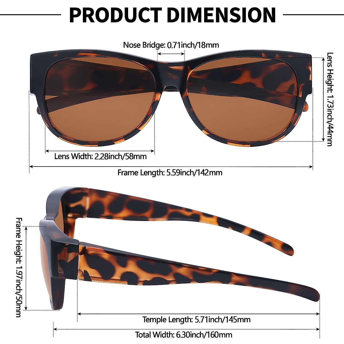 URUMQI Polarized Sunglasses Fit Over Glasses for Women, Trendy Cat Eye Sunglasses UV400 Protection Lens Flexible TR90 Frame