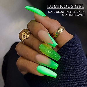KYDA 2 Bottles Luminous Nail Gel Top Coat Set, Glow in the Dark Nail Gel Top Coat, Soak-off Nail Polish Top UV LED Gel Nail Gel, Universal Nail Seal Top Coat