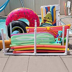 Essentially Yours Float and Raft Rack 12 Bar - Poolside Storage Organizer for Floats, Paddles, Noodles, Surfboards, Towels, (61" W x 44" L x 26.5" H), Brown Style 664413 (White)