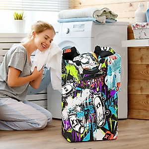 xigua Graffiti Skateboard Cartoon Laundry Hamper with Handle, Freestanding Clothes Hamper Collapsible Laundry Basket Storage Basket for Toys Clothes Organizer