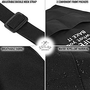 Zulay (2-Pack) Funny Aprons For Women, Men & Couples - Adjustable Universal Fit Cooking Apron - Black Apron With Pockets For BBQ, Baking, Painting, Wedding Gift & More - (Funny Cooking Puns)