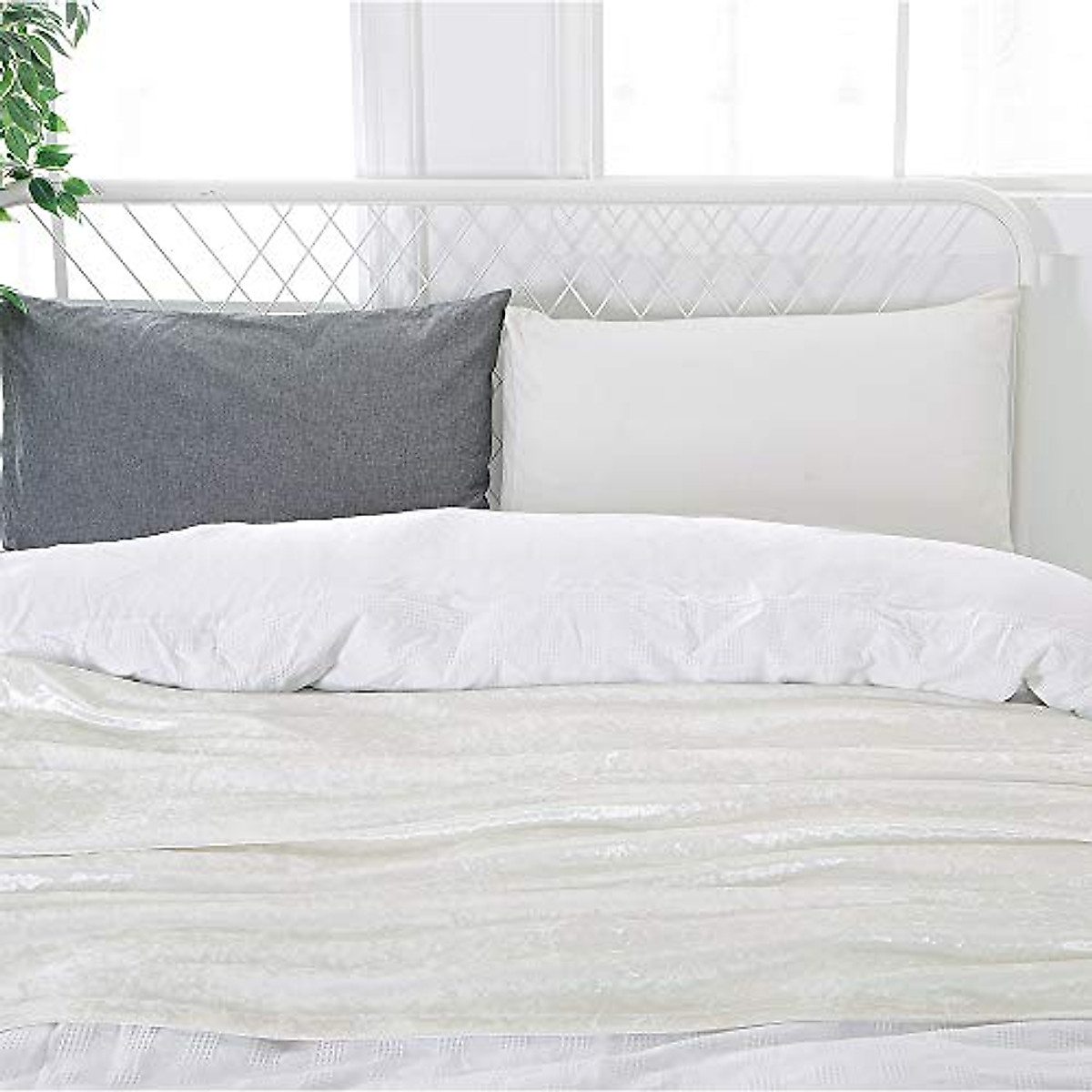 BOURINA Throw Blanket Shiny Decorative Ice Crushed Velvet Throw for Sofa Bed Polyester,50"×60" White