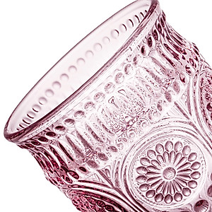 Kingrol 6 Pack Vintage Water Goblets, 10 oz Wine Glasses, Mixed Drink Glasses, Romantic Pink Drinkware Set for Wedding, Party, Daily Use