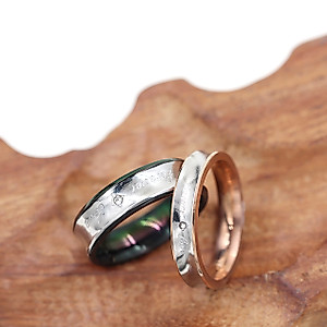 Uloveido Woman 4mm 2-Tones Forever Love Ring Rose Gold Stainless, Matching Wedding Band Engagement Ring for Her (Women, size 11)