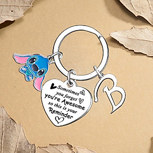 Waeceip Stitch Inspirational Letter Keychain, Sometimes You Forget You're Awesome, Initial Alphabet Keyring, Stitch Christmas Gifts (B)