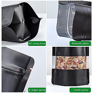 K KAREZOG 50 Pack Black Mylar Bags,Stand Up Pouch Bags with Window,Smell Proof Bag for Food Storage,Black Ziplock Bags Stand Up Foil Pouch Packaging Bags(Black, 16x24cm -50 pcs)