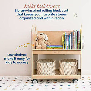 ECR4Kids Mobile Book Cart with Countdown Timer, Classroom Bookshelf, Natural