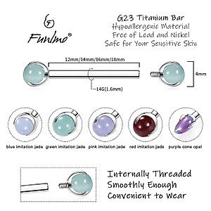 FUNLMO 14G Nipple Rings Nipple Piercings Tongue Rings Tongue Piercings G23 Titanium Nipple Jewelry Nipple Barbells Nipple Piercing Jewelry Straight Barbell 16mm Green Imitation Jade Nipple Bars