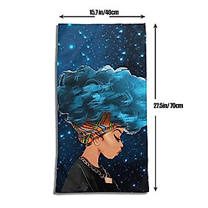 African American Women with Blue Hair Absorbent Hand Towel Soft Polyester Face Towel Multi Purpose Towels for Bathroom, Hotel, Gym and Spa 15.7X 27.5 Inch