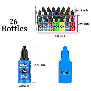 Airbrush Paint Set - 24 Colors Airbrush Paint with 2 Airbrush Cleaner, Ready to Spray, Water Based Acrylic Airbrush Paint Kit for Metal, Plastic Models, Leather, 20ml/Bottle