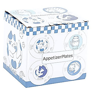 HAKONE YOSEGI Japanese Small Plate Set Ceramic Cute Cats Design Appetizer Dessert Sushi Sauce 3.94 x 0.8 Inches Set of 4