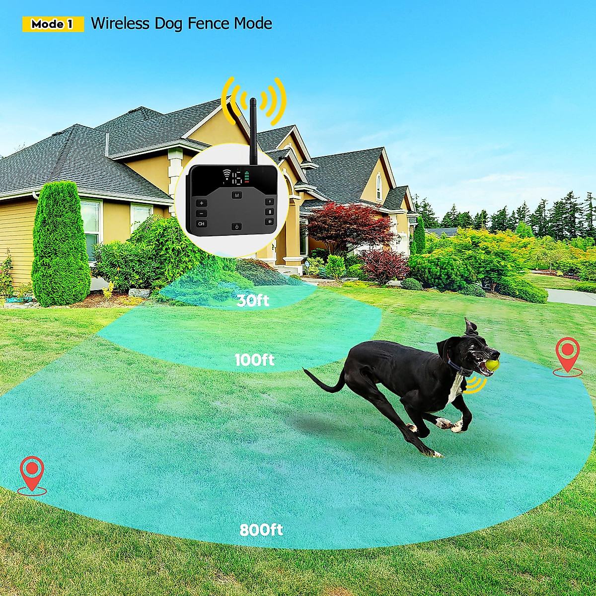 Rivulet Wireless Dog Fence System Electric Dog Fence Training Collar w/Remote 2-in-1, Dog Containment Fence Wireless, Adjustable Vibration & Shock, Rechargeable Pet Fence for Small Medium Large Dogs