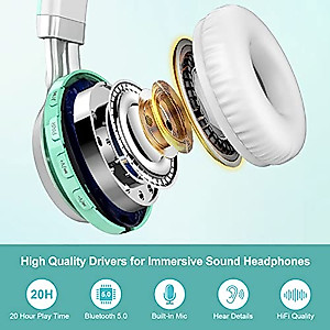 BASEMAN Wireless Headphones Over Ear, Long Battery Life Deep Bass Bluetooth Headphones with Microphone Wireless and Wired Headset for Computer iPhone Teens Girls Women School Travel - Green