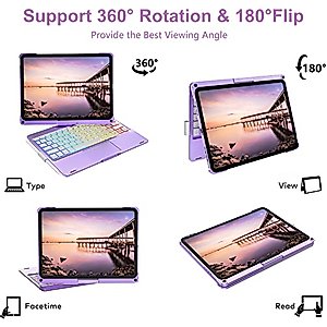 OYOSUOGG Touch ipad Air 5th Generation Case with Keyboard, ipad Pro 11 inch Case with 7 RGB Backlight & 360°Rotatable Keyboard, Magic Trackpad Keyboard Case for Air 4th Gen with Pencil Holder, Purple