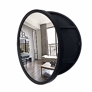 ZTGL Wall Round Bathroom Mirror Cabinet, Wooden Frame Storage Cabinet, Medicine Cabinet with 3 Shelf, Fully Assembled,Black,60cm