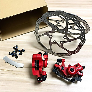 Farbetter Bike Disc Brake Kit, Including Front and Rear Caliper, 160mm Rotor, Mechanic Tool-Free Pad Adjuster for Mountain Bike, Road Bike, Fixed Gear Bike, MTB, BMX (Red)