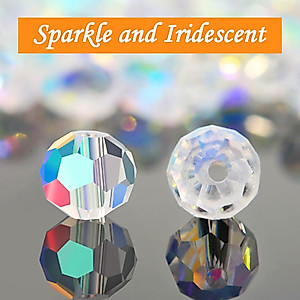 Tetutor Crystal Beads, 800 Pcs Crystal Glass Beads Bulk, Clear Crystal Beads for Jewelry Making, AB Color Rondelle Faceted Beads Suncatcher Beads for DIY Craft Jewelry Bracelet Making