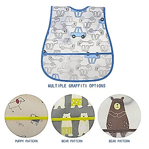 Baby Bib Baby Food Bib Toddler Bibs Baby Bibs Waterproof Baby Bib Infant with Snaps boys bibs for toddlers baby bibs toddler bibs plastic bibs bib with food catcher- 4pcs(Car Puppy Bear)
