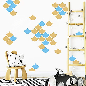 40 Pcs Mermaid Scale Wall Decal, Nursery Decor, Geometric Decals, Modern Wall Decals, Unique Wall Decor for Kids, Wall Decals for Girls Boys Room(Y06) (Matte Gold)