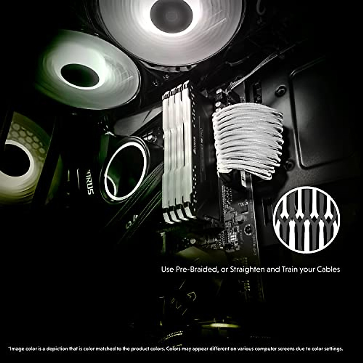 LINKUP - AVA 30cm EPS 8P(4+4) CPU ATX Motherboard PSU Power Supply Braided Sleeved Custom Mod PC Extension Cable w/Combs | Strong & Stiff Design | Single Pack | 300mm - White