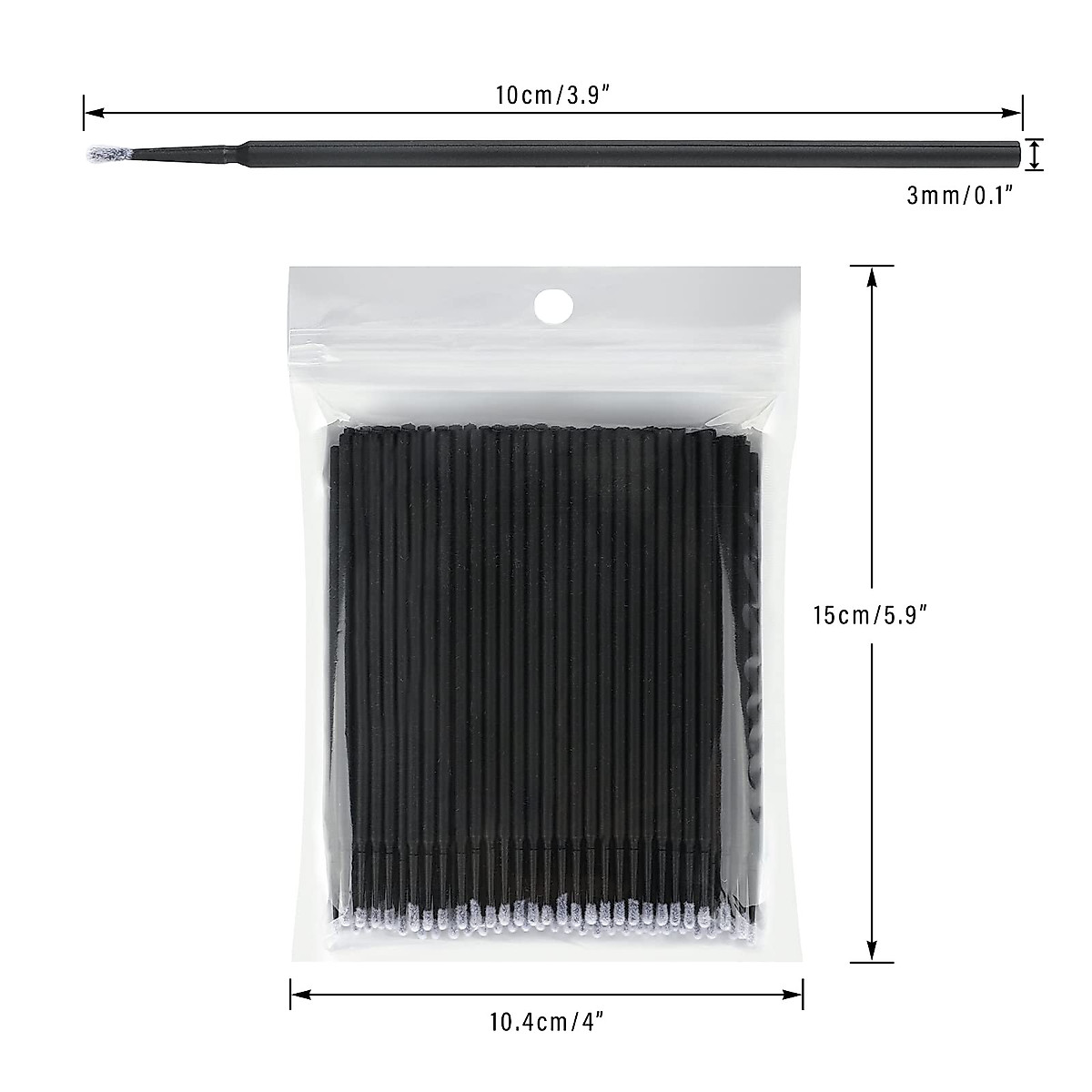 GCQQ 200PCS Micro Applicators, Black Micro Swabs for Eyelash Extensions, 2mm Microswab Applicators, Disposable Micro Cotton Swabs for Lash Extensions, Nails, and Makeup Clean (Black)