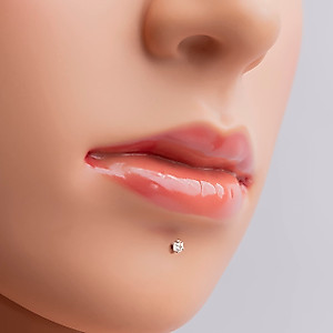 Demira Jewels 0.06 ct Real Diamond 14k Gold Nose Lip Labret Monroe Ring Screw 6 mm Long post