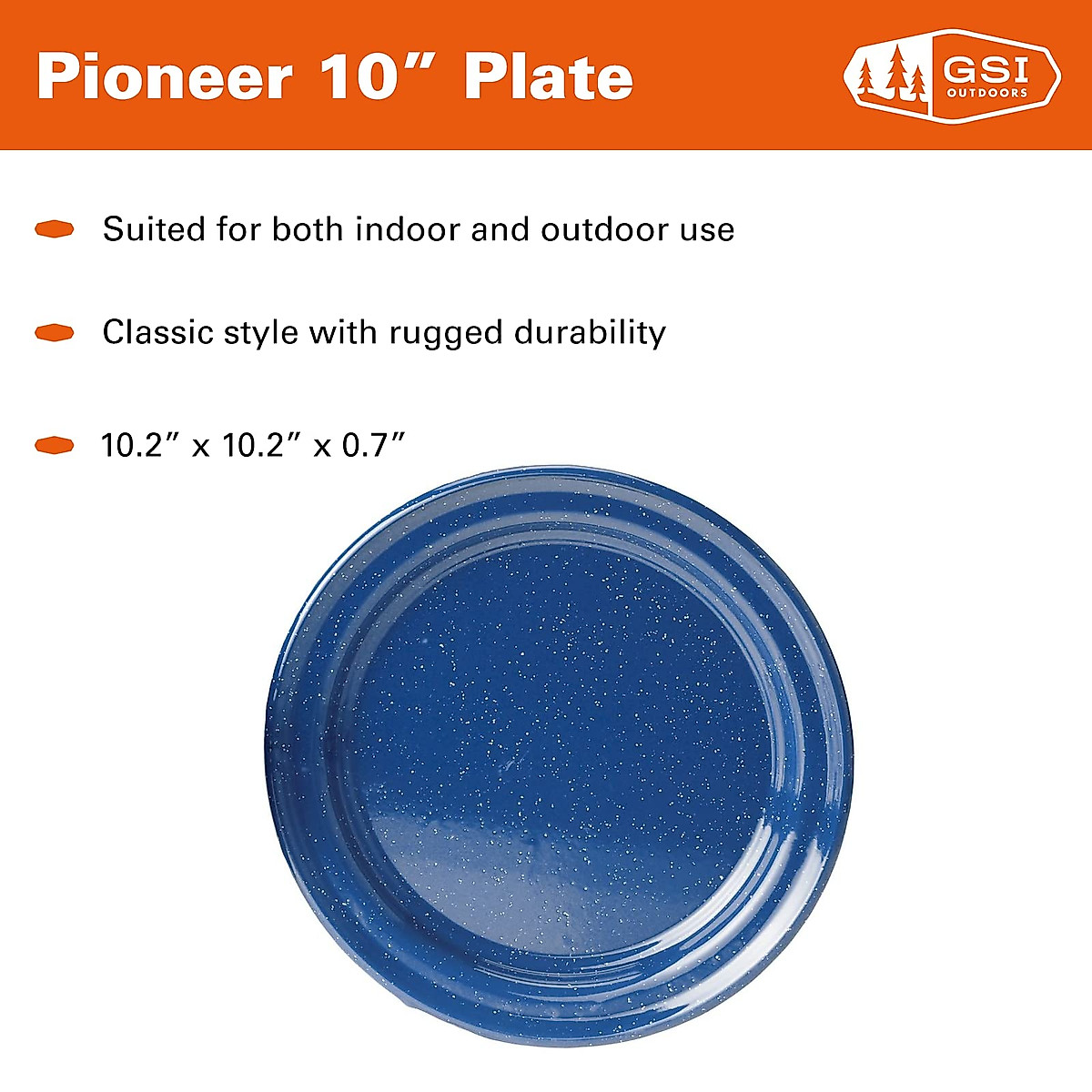 GSI Outdoors Pioneer 10.375 Inch Camp Dinner Plate with Stainless Rim for Camping or Cabin