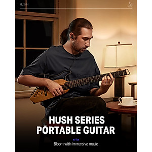Donner HUSH-I Guitar For Travel - Portable Ultra-Light and Quiet Performance Headless Acoustic-Electric Guitar, Maple Body with Removable Frames, Gig Bag, and Accessories