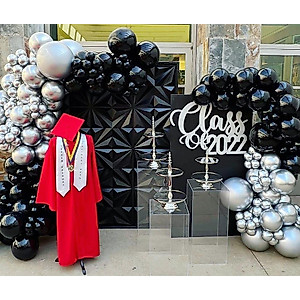 ADOINBY Black and Silver Balloon Arch Kit, 140Pcs Different Sizes inch Black Metallic Silver Balloons and Confetti Party Balloon Garland Kit for Birthday, Wedding, Graduation, Anniversary Decorations